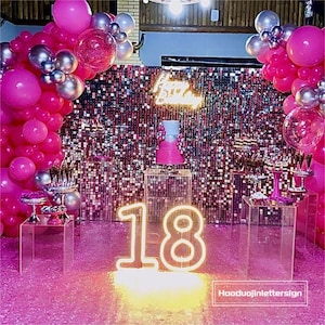 Custom Number LED Neon Sign, 18th Birthday Party Neon Number Letter ...