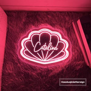 USB 3D Engraved Custom Name LED Neon Sign, Cute Shell Shape Neon Night ...