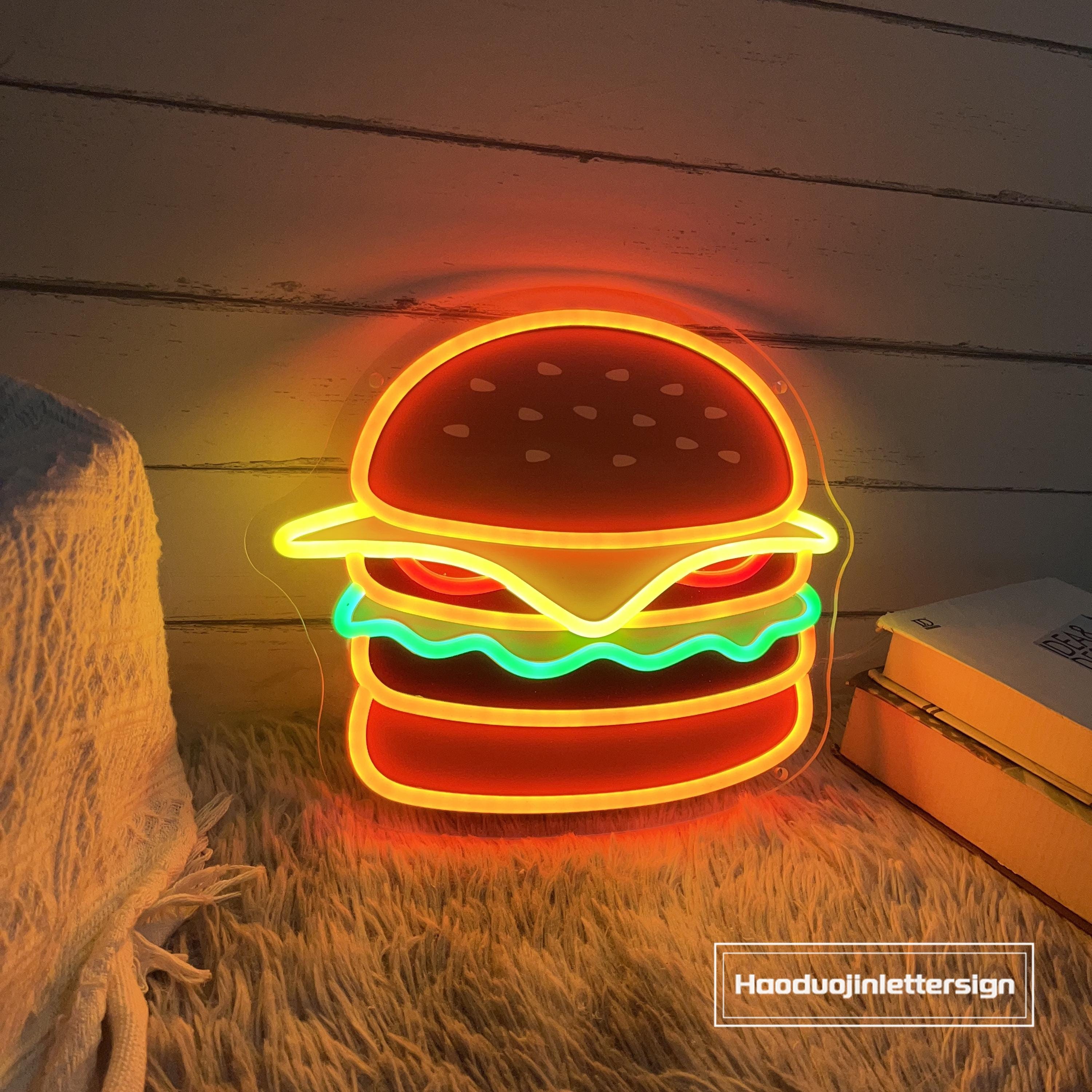 Burger LED Neon Sign: Custom UV Printed Hamburger Light - Etsy