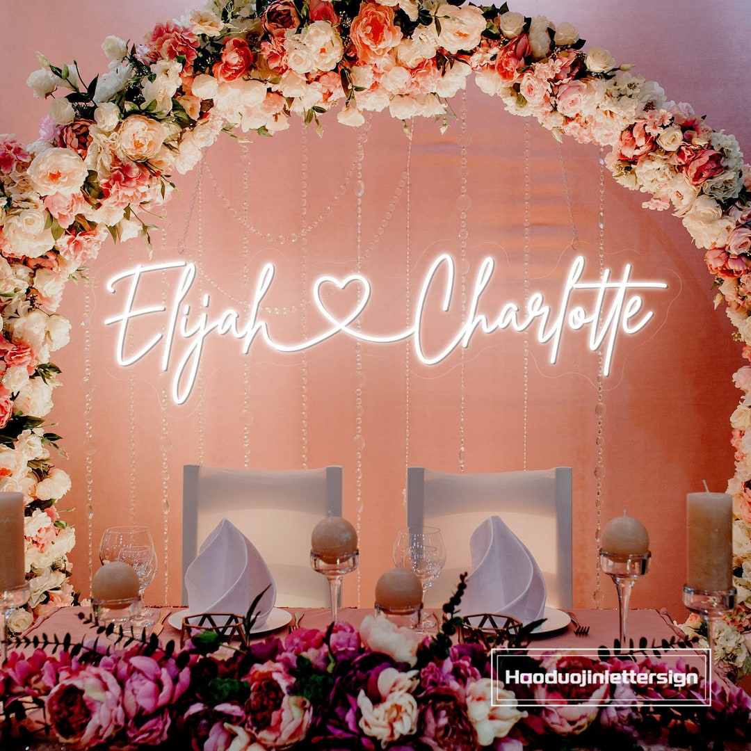 Custom Wedding Neon Sign: Couple Names With Heart, LED Light Decor ...