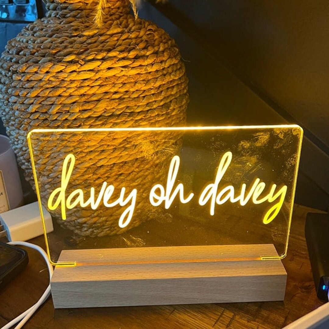 Personalized LED Name Sign: Engraved Wood Night Light, Custom USB Power ...
