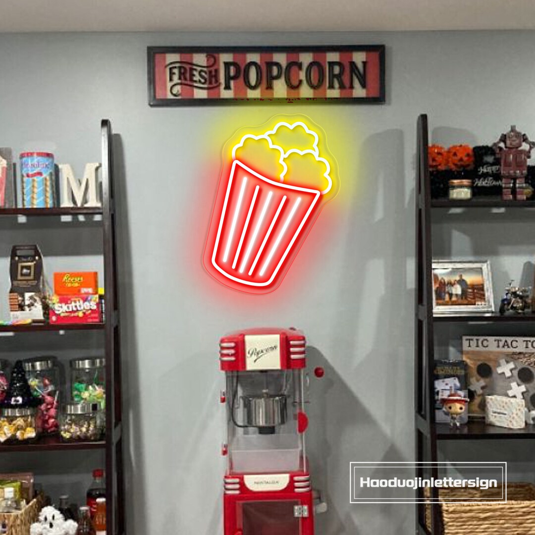 Popcorn LED Neon Sign, Custom Cinema Food Bar Neon Light Home Movie ...