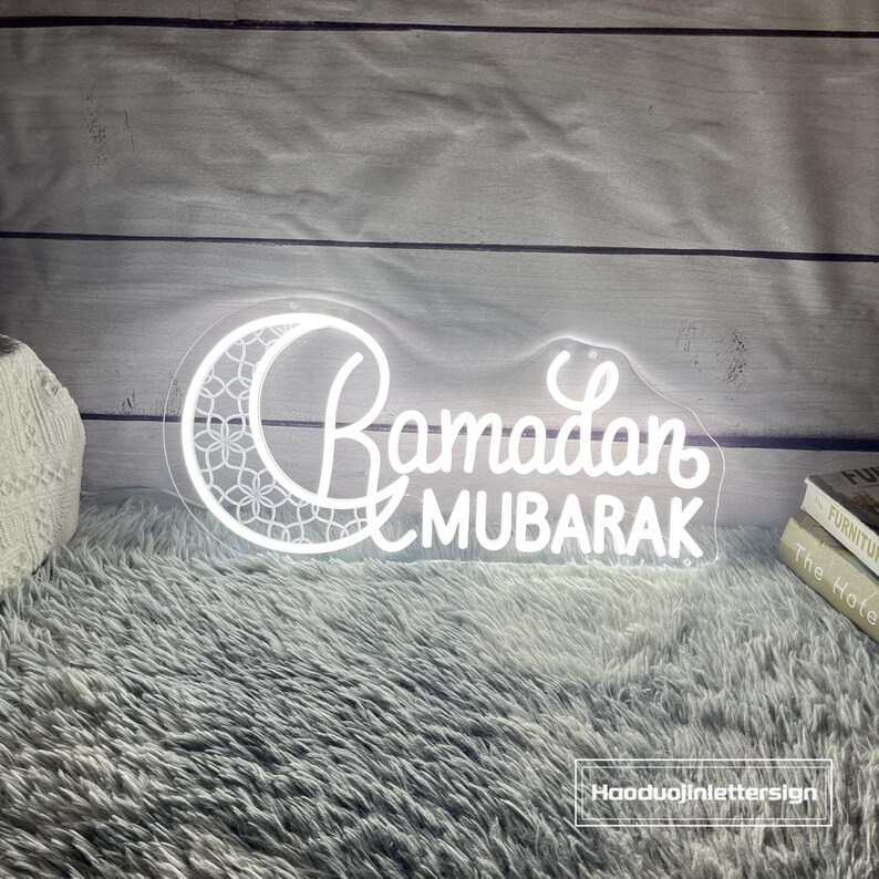 Ramadan Mubarak Neon Sign, Custom Crescent Moon LED Light, Eid Mubarak ...