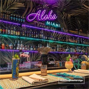 Aloha Miami Neon Sign, Custom Hawaii Bar LED Neon Light Home Wall Decor ...