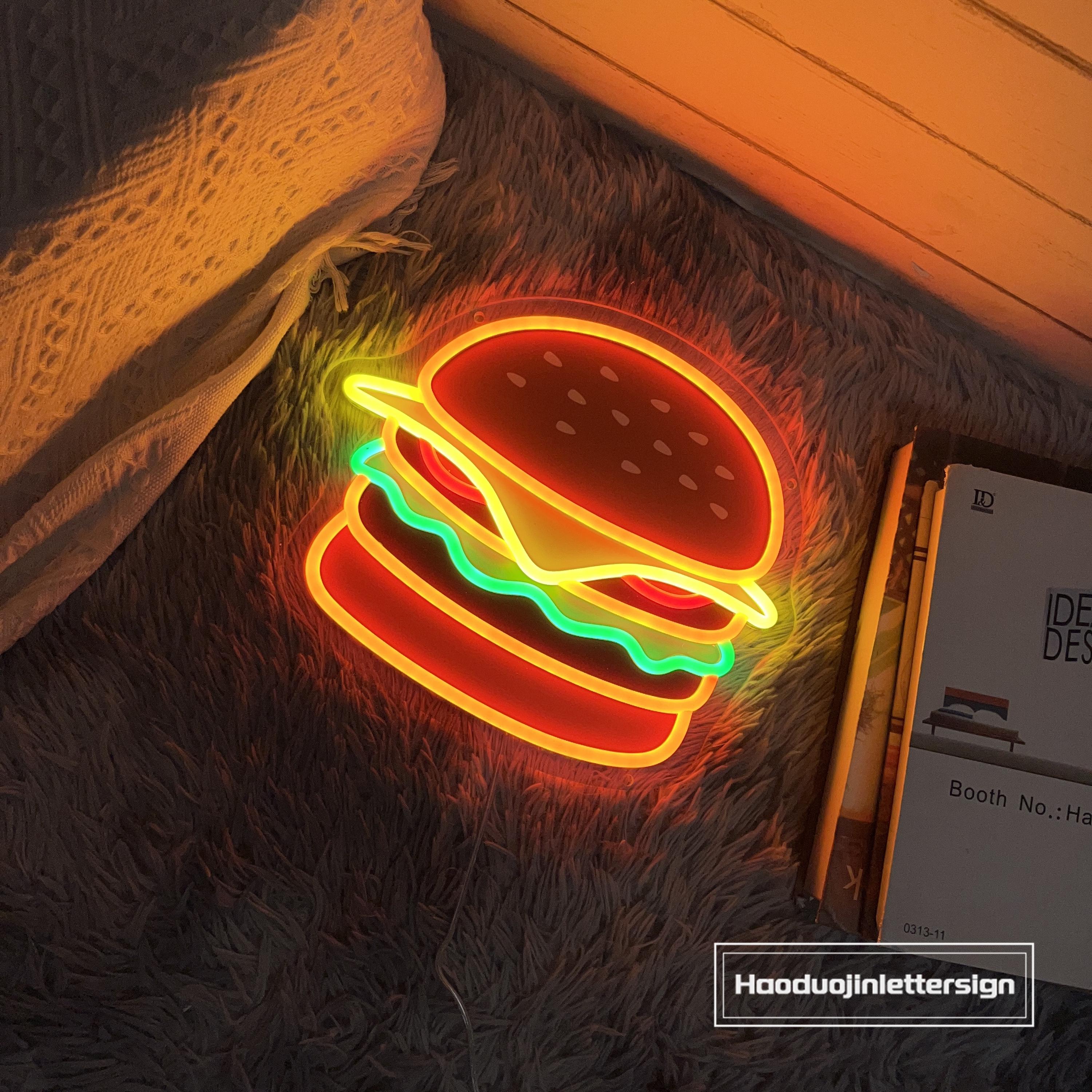 Burger LED Neon Sign: Custom UV Printed Hamburger Light - Etsy
