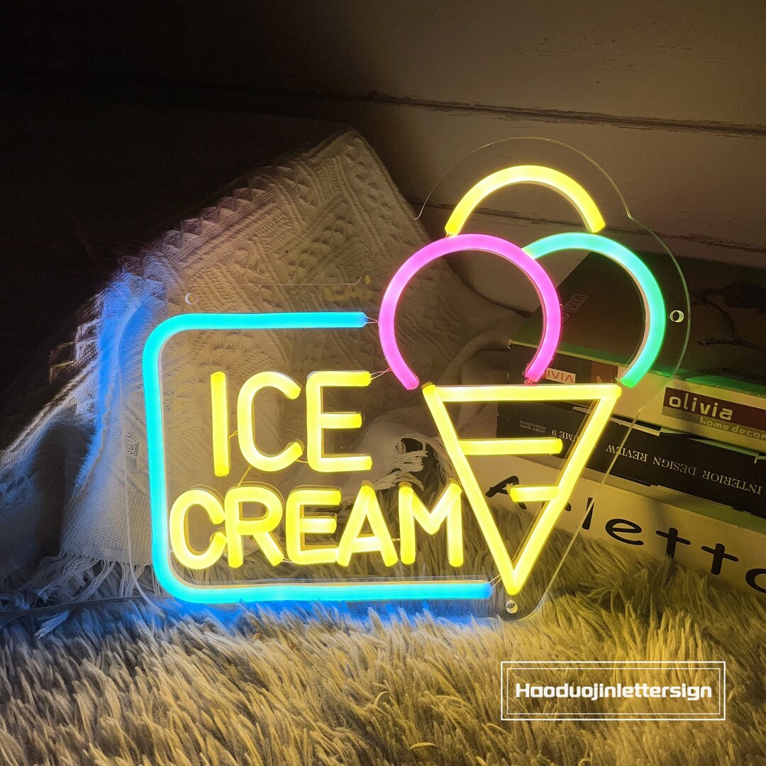 Ice Cream Neon Sign Custom Coffee Shop Bar LED Neon Sign Night Light ...