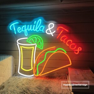 Tequila & Tacos LED Neon Sign, Custom Taco Party Mexican Restaurant ...