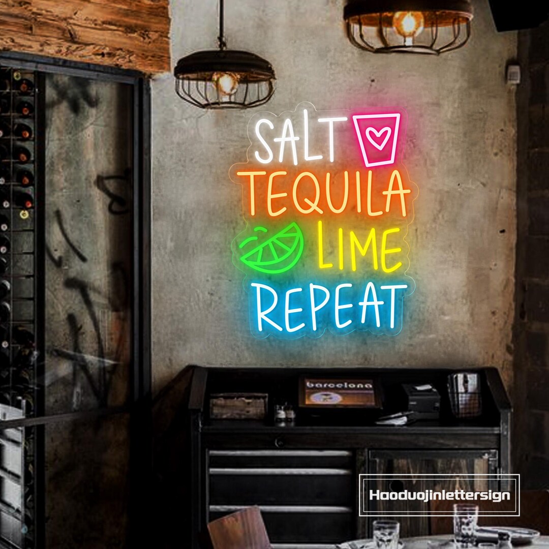 Salt Tequila Lime Repeat Neon Sign, Custom Home Bar LED Neon Light ...