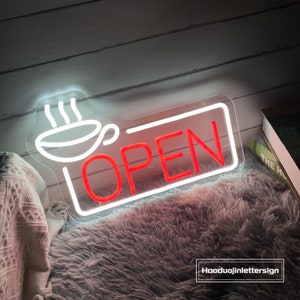 Coffee Cup OPEN Neon Sign, Custom Coffee Bar Cafe Shop LED Neon Light ...