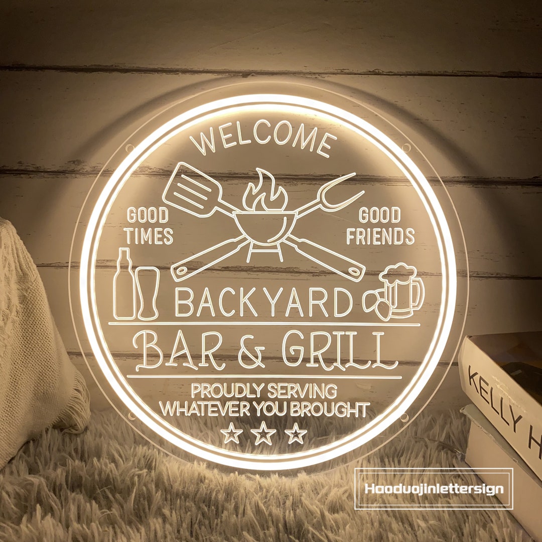 USB 3D Engraved Bar & Grill BBQ LED Neon Sign Custom Back Yard Barbeque ...