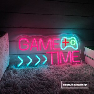 Game Time Neon Sign, Custom Game Room LED Neon Light up Sign Gaming ...