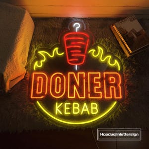 Doner Kebab Neon Sign, Custom Shawarma LED Neon Light Grill Bar BBQ Bar ...
