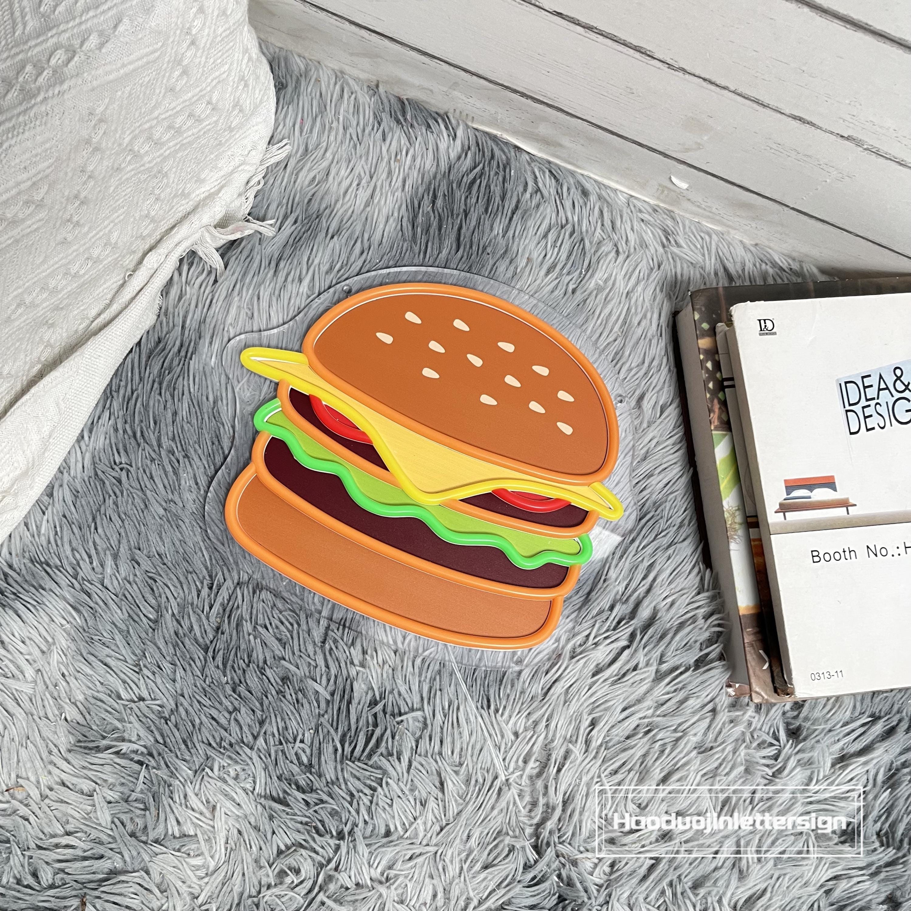 Burger LED Neon Sign: Custom UV Printed Hamburger Light - Etsy