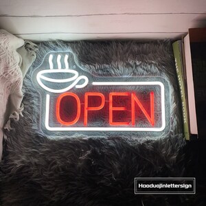 Coffee Cup OPEN Neon Sign, Custom Coffee Bar Cafe Shop LED Neon Light ...