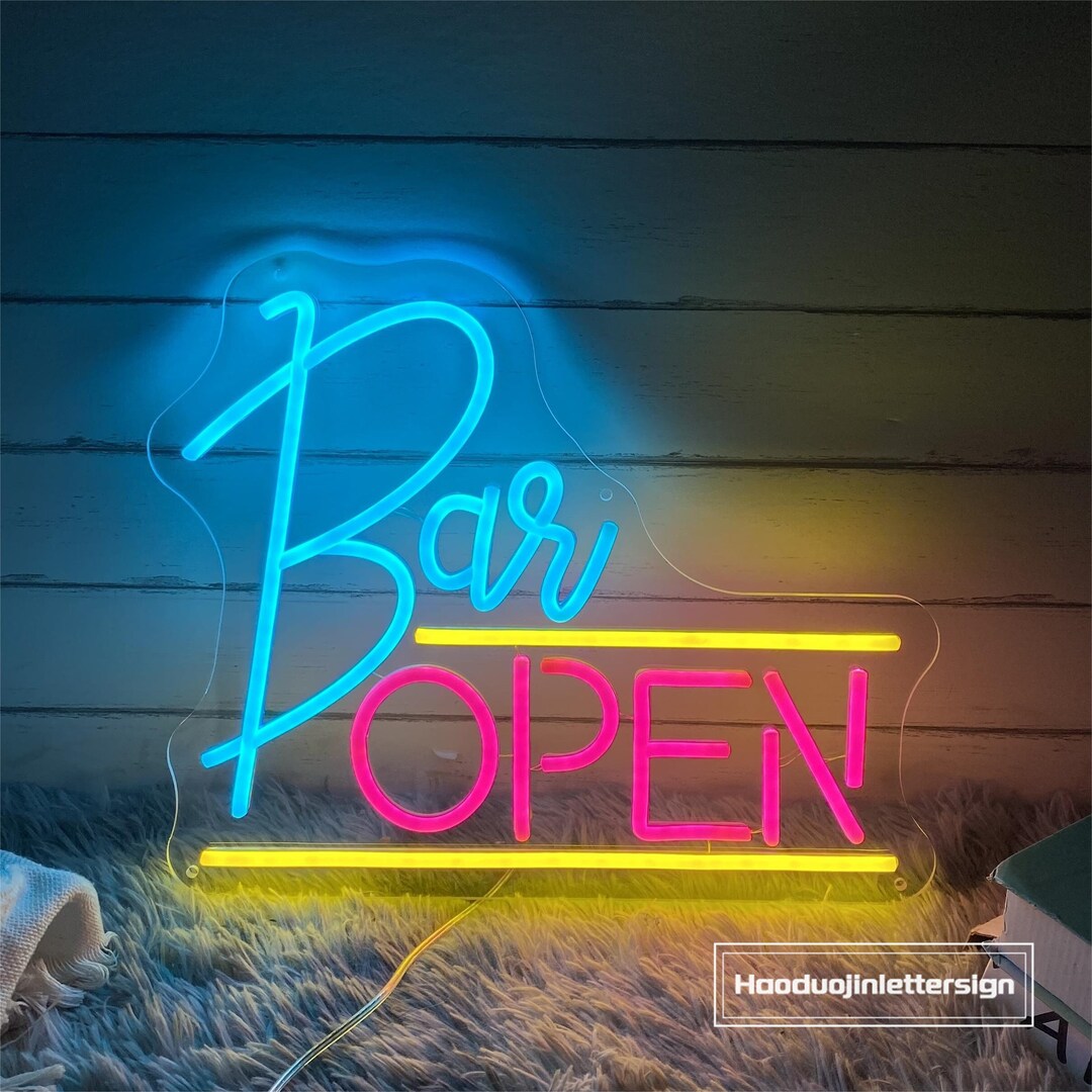 Bar Open Neon Sign Custom Bar Palm Tree LED Neon Night Light - Etsy