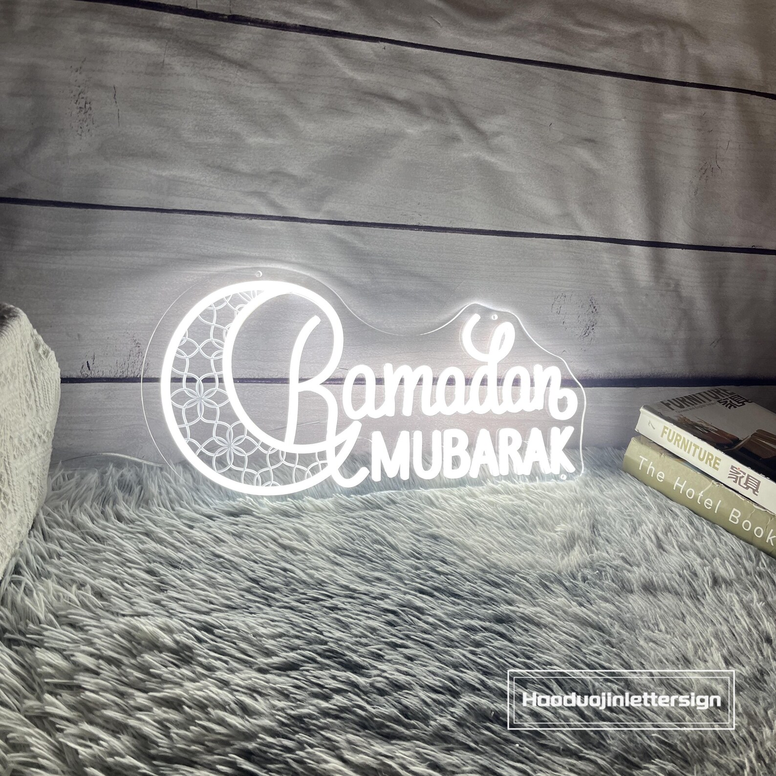 Ramadan Mubarak Neon Sign, Custom Crescent Moon LED Light, Eid Mubarak ...