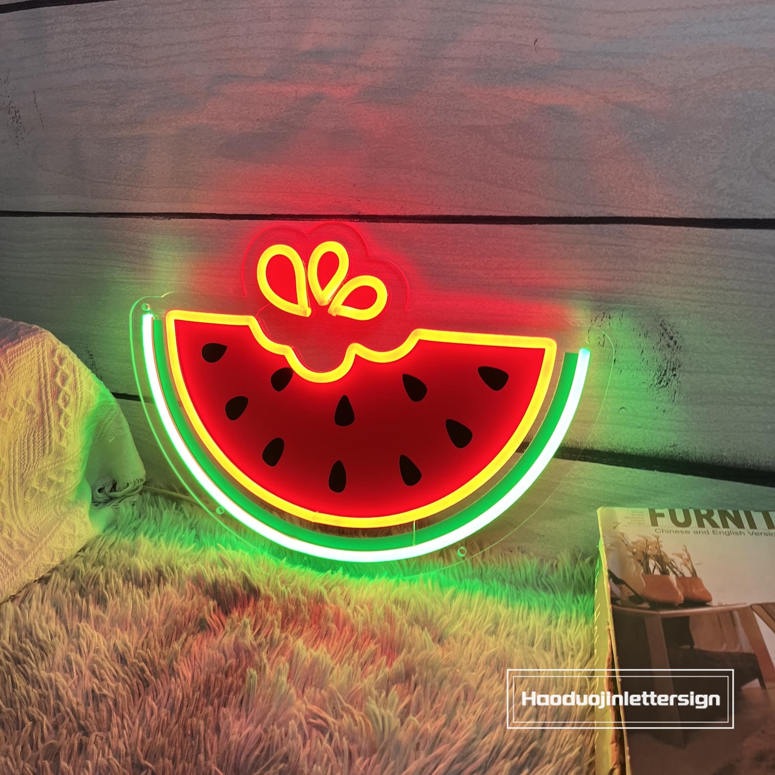 Cute Watermelon Neon Sign, Custom Fruit LED Neon Light UV Printed Fruit ...