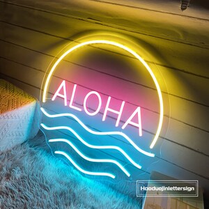 Aloha Wave Sunset, Custom Hawaii Bar LED Neon Sign Night Light Home ...