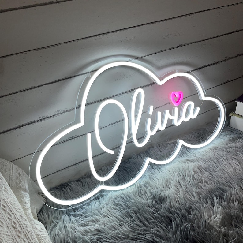Custom Cloud Name Neon Sign, Personalized Girl Baby Kid's Room LED Neon ...