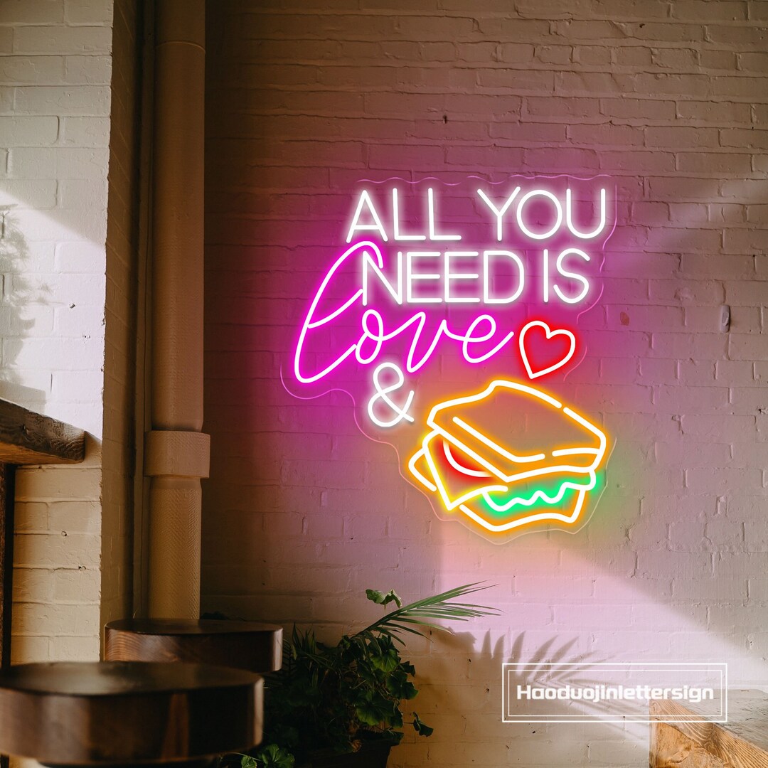 Letrero de neón LED "Love & Sandwiches": Decoración personalizada para ...