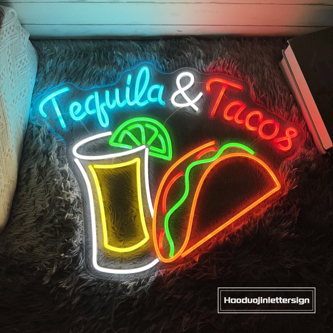 Tequila & Tacos LED Neon Sign, Custom Taco Party Mexican Restaurant ...