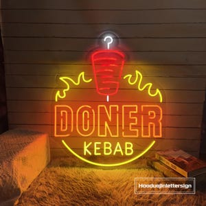 Doner Kebab Neon Sign, Custom Shawarma LED Neon Light Grill Bar BBQ Bar ...