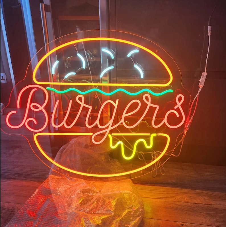 Custom Burger Neon Sign: Dimmable LED Hamburger Light - Etsy Canada