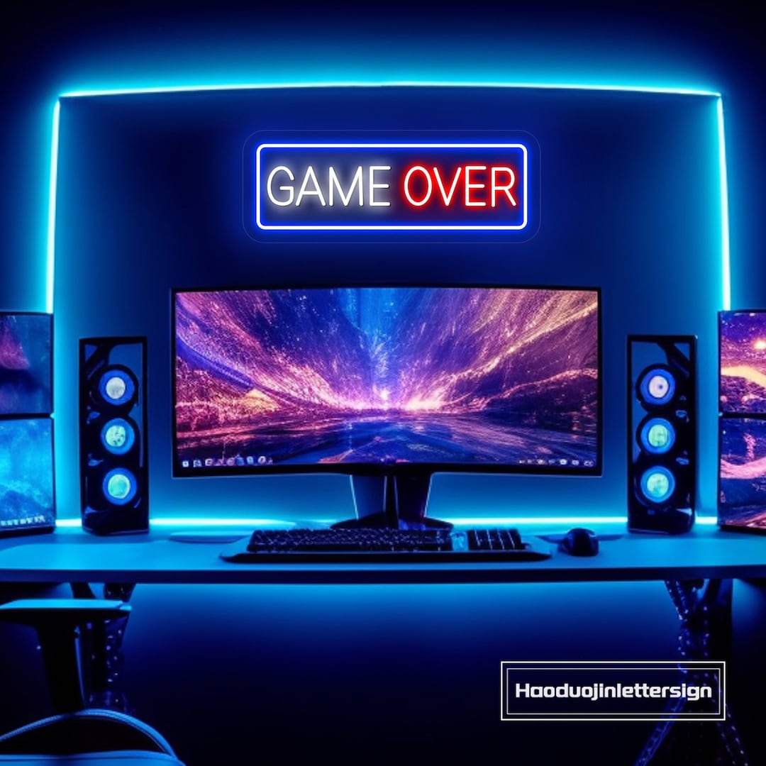 Game Over Neon Sign Custom Game Room LED Neon Light Sign Gaming Room ...