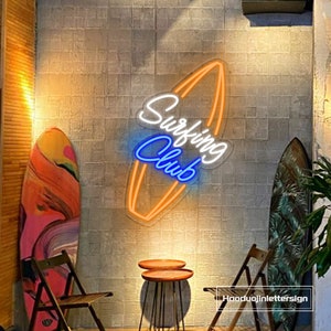 Surfing Club Neon Sign Custom Surfboard Surfing Club Surf Coffee LED ...