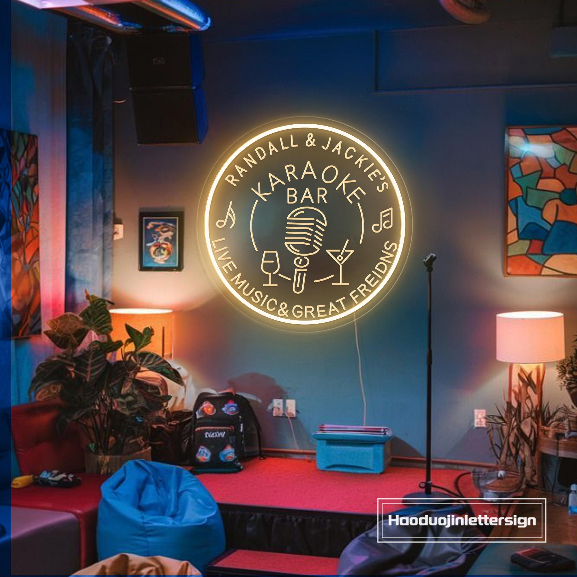 Custom Karaoke Bar Neon Sign, USB 3D Engraved Karaoke LED Neon Light ...