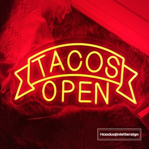 Tacos Open Custom Mexican Decor for Taco Party LED Neon Sign Food Light ...