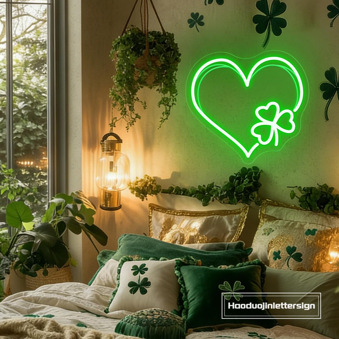 Heart Shamrock Neon Sign, Custom St. Patrick's Day 3 Clover Leaf LED ...