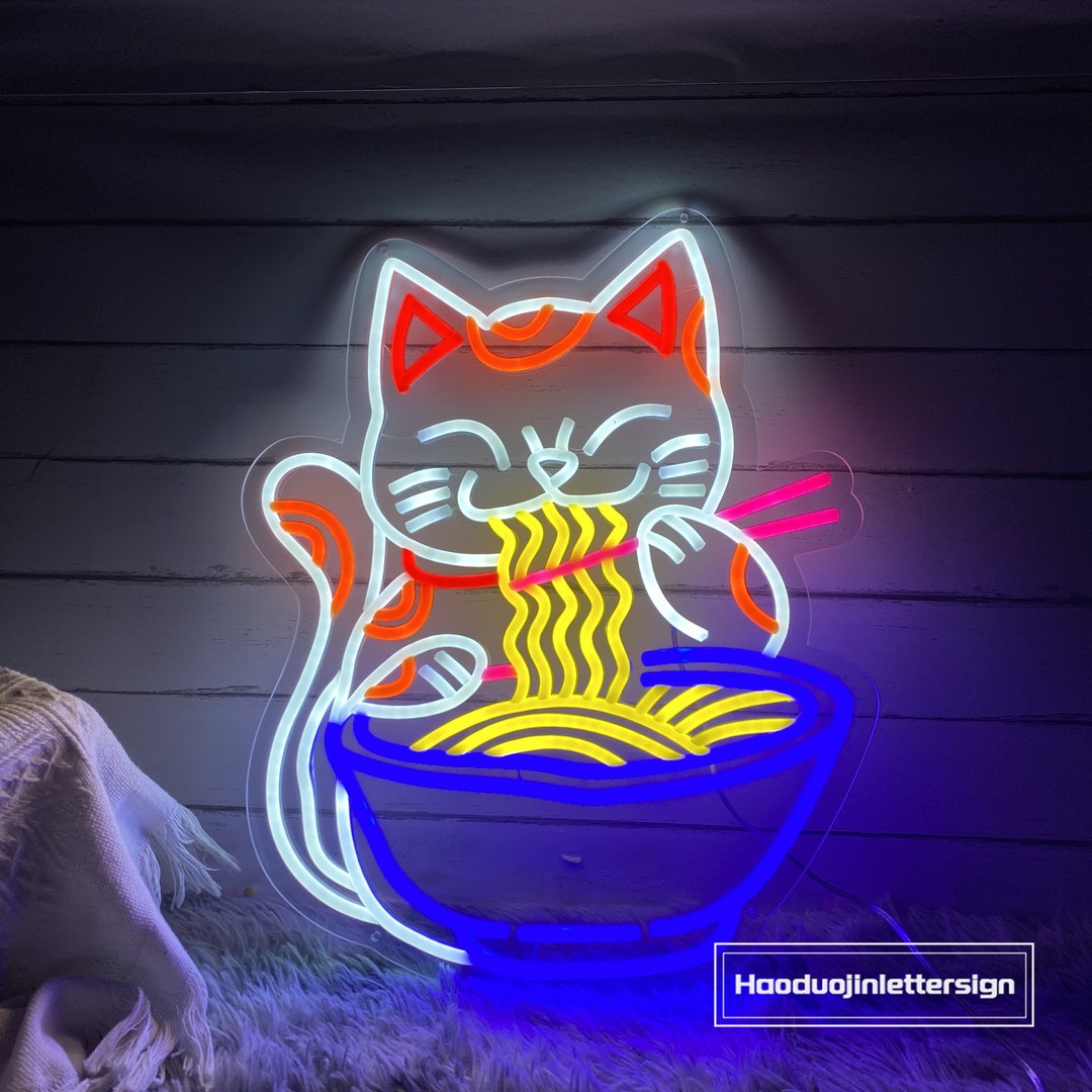 Fortune Cat Ramen LED Neon Sign, Custom Japanese Noodles Restaurant ...