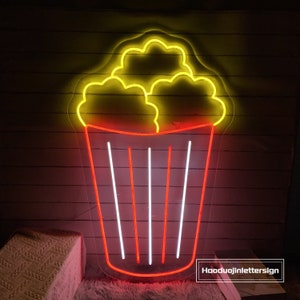 Popcorn LED Neon Sign, Custom Cinema Food Bar Neon Light Home Movie ...