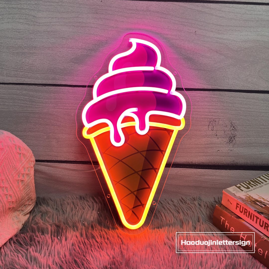 Ice Cream Cone Neon Sign, Custom UV Printing Ice Cream Bar LED Neon ...