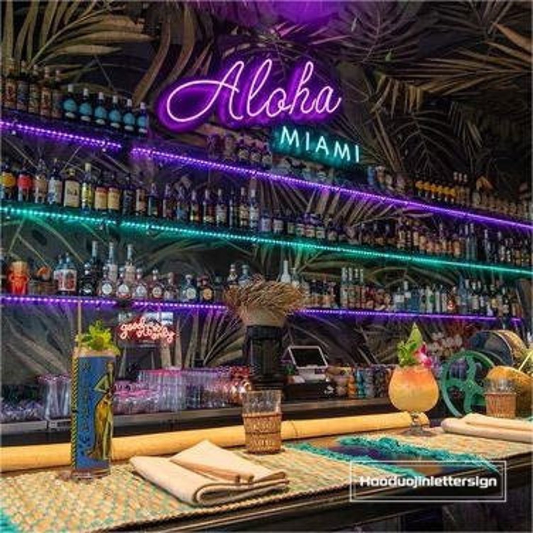 Aloha Miami Neon Sign, Custom Hawaii Bar LED Neon Light Home Wall Decor ...