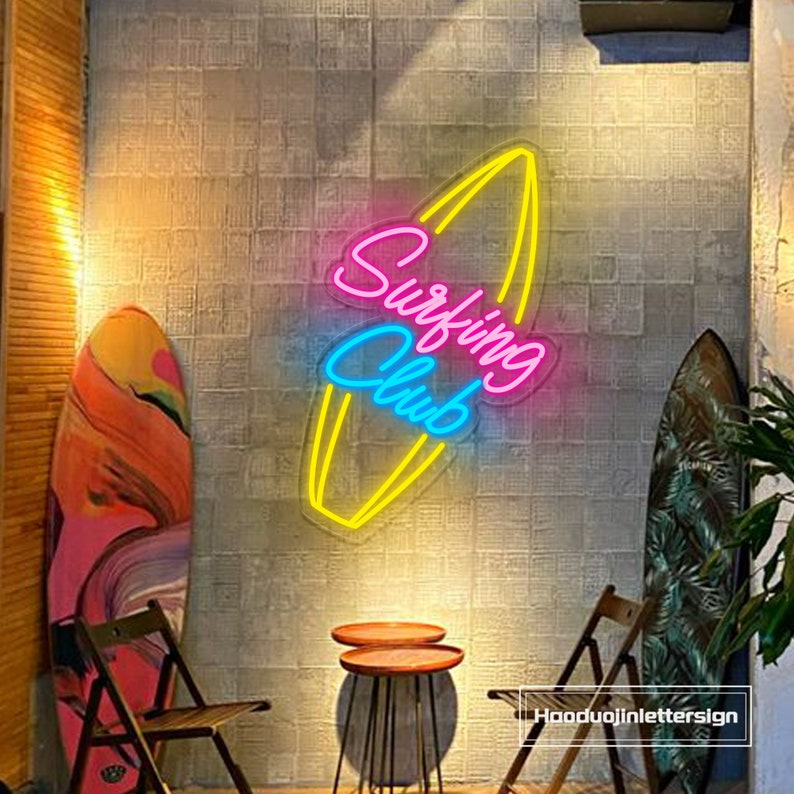 Surfing Club Neon Sign Custom Surfboard Surfing Club Surf Coffee LED ...