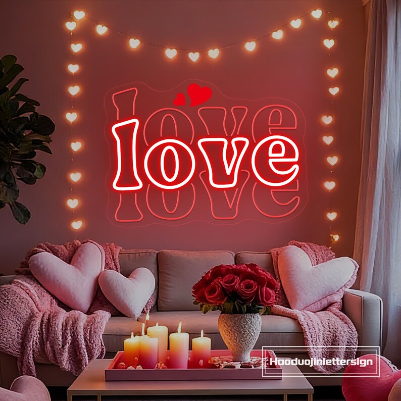 Love Love Love LED Neon Sign, Custom Valentine's Day Neon Light ...