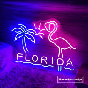 Florida Neon Sign, Custom Bar Palm Tree Flamingo Sunset LED Neon Light ...