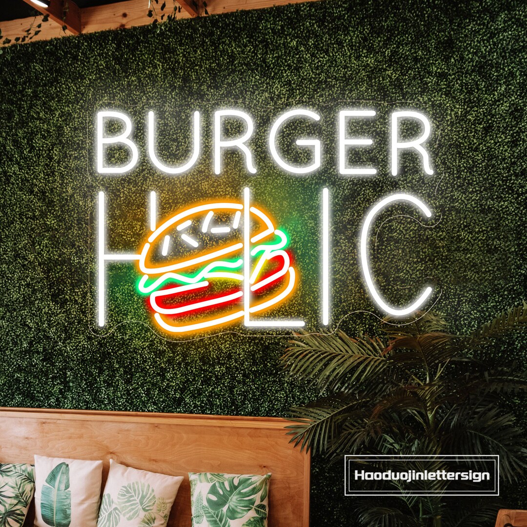 Burger Holic Neon Sign, Custom Hamburger Burger Restaurant LED Neon Light Home Wall Decor Fast ...