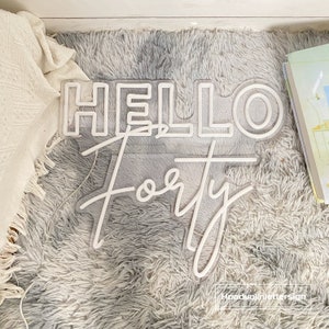 Hello Forty Neon Sign, Custom 40th Birthday LED Neon Light Party ...