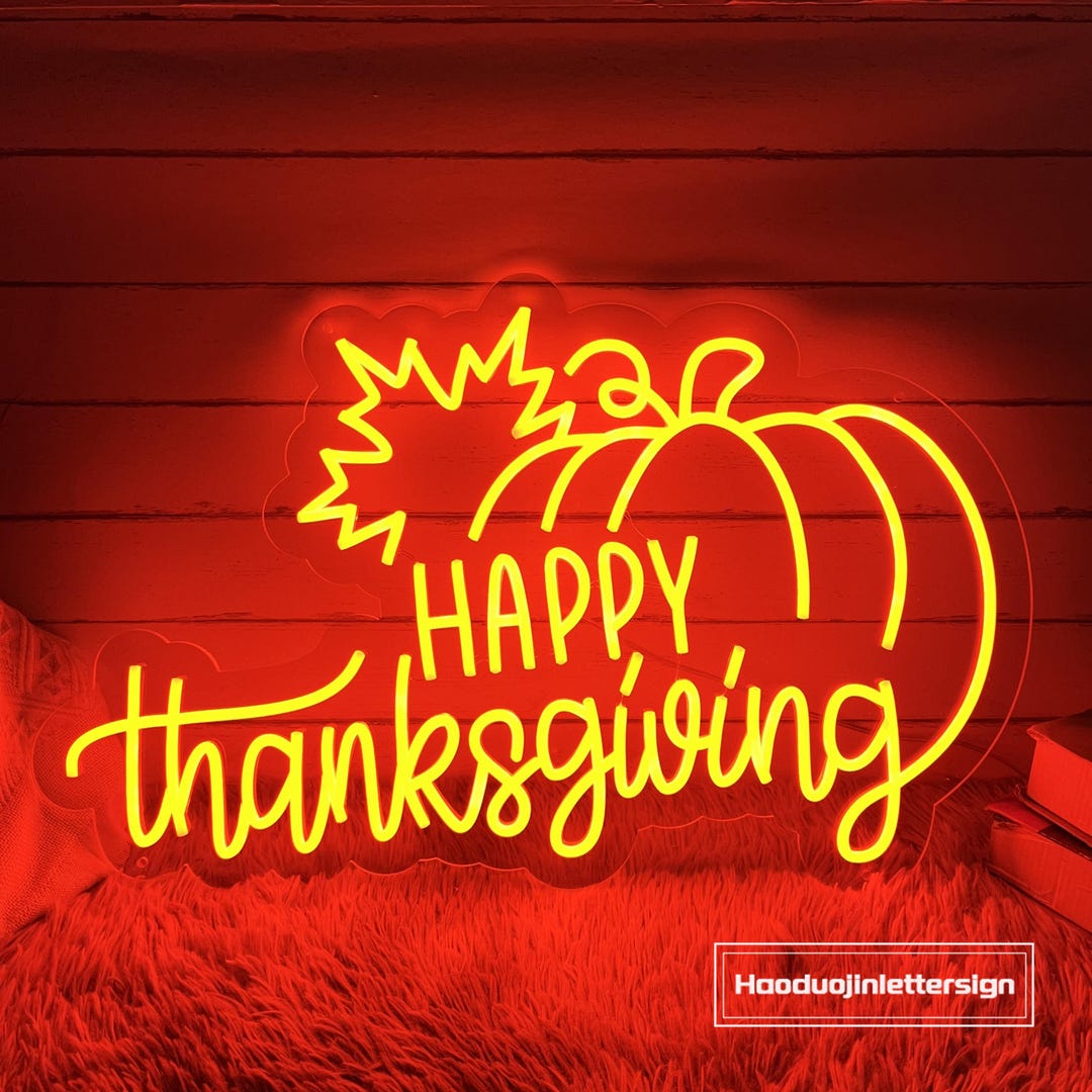 Happy Thanksgiving Pumpkin LED Neon Sign, Custom Fall Pumpkin Neon ...