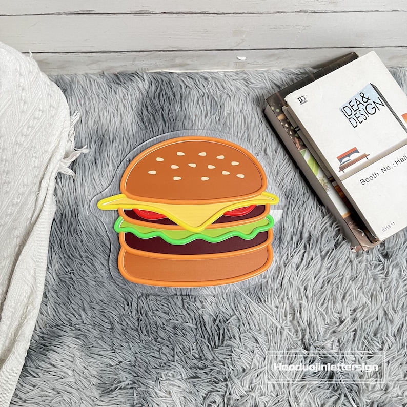 Burger LED Neon Sign: Custom UV Printed Hamburger Light - Etsy