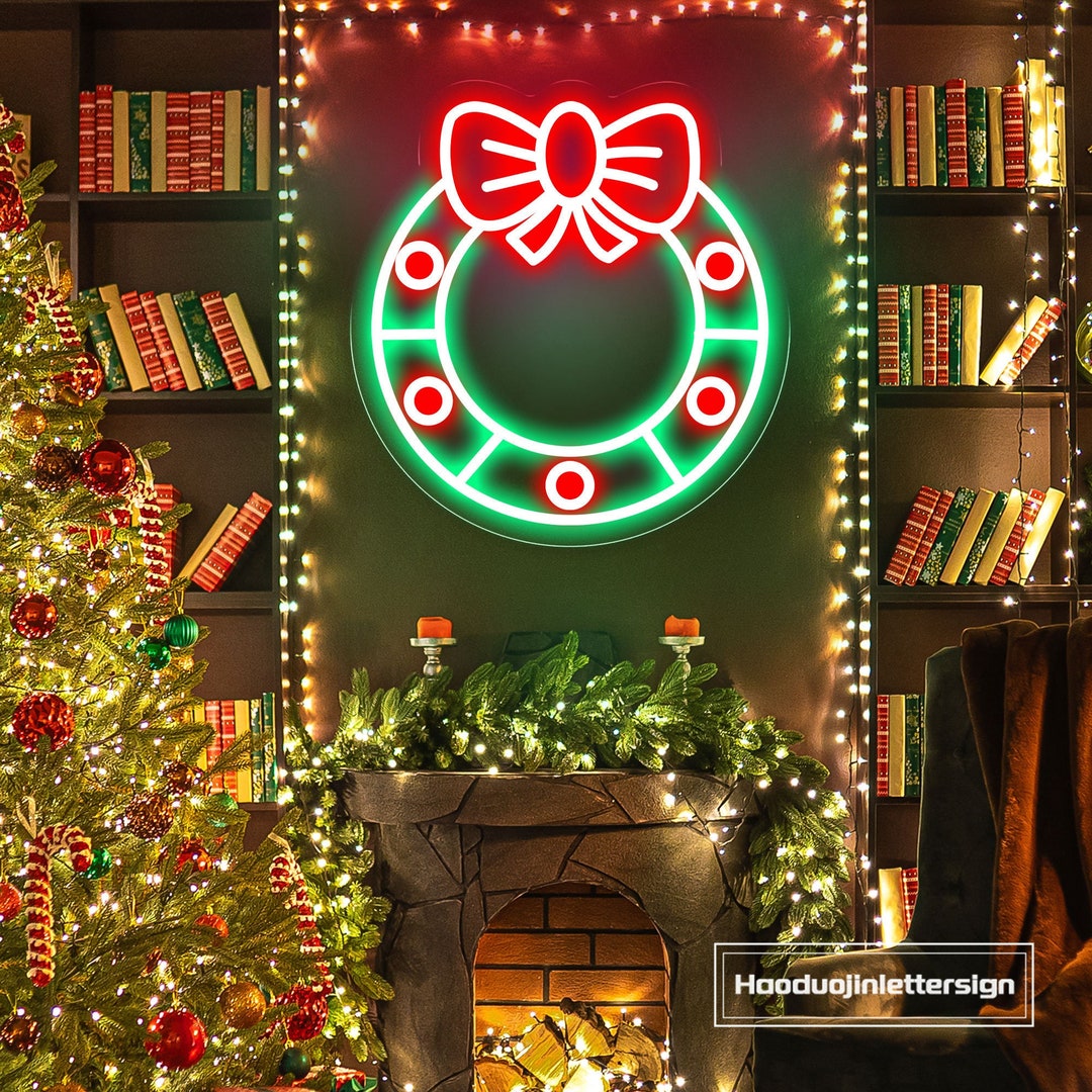 Merry Christmas Wreath Front Door Neon Sign, Custom Santa Claus LED ...