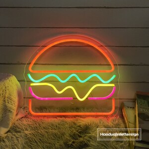 Burger Neon Sign, Custom Burger Restaurant LED Neon Night Light Home ...