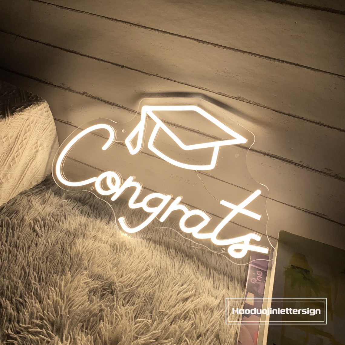 Custom Congrats Hat LED Neon Sign, Grad Prom 2026 Party Backdrop Neon ...