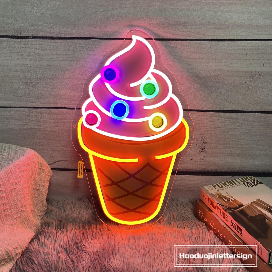 Ice Cream Cone Neon Sign, Custom UV Printing Ice Cream Bar LED Neon ...