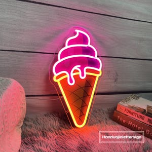 Ice Cream Cone Neon Sign, Custom UV Printing Ice Cream Bar LED Neon ...