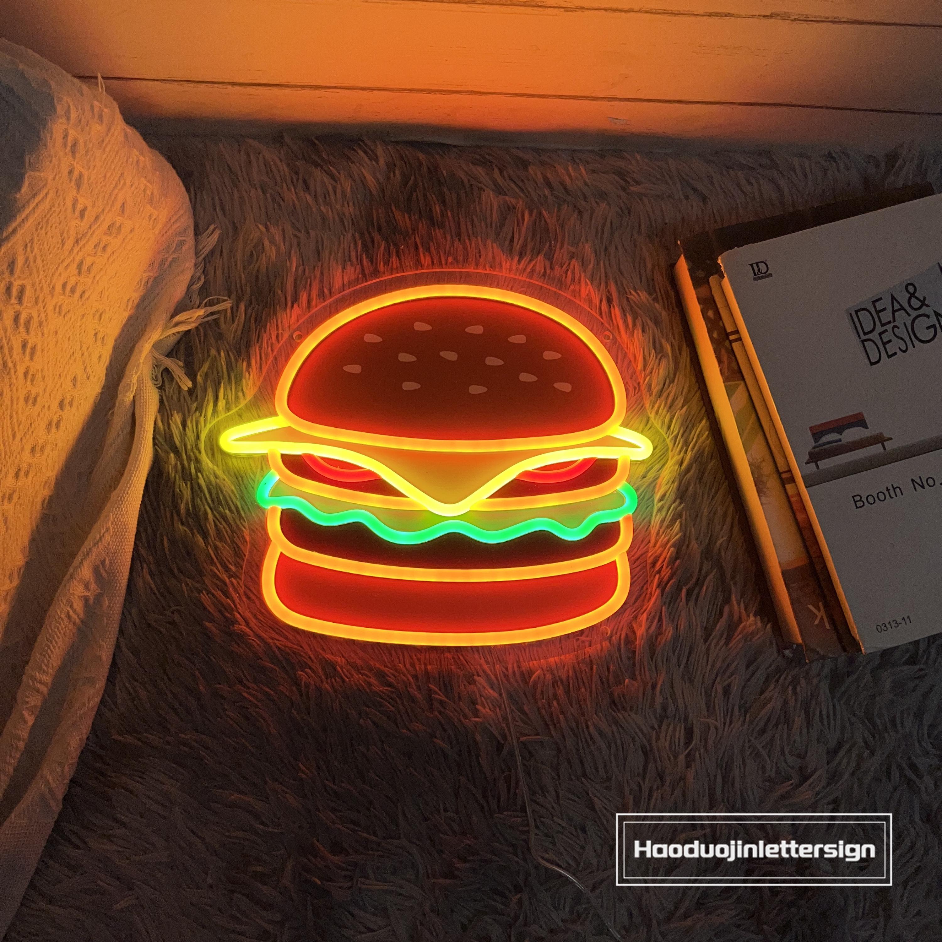 Burger LED Neon Sign: Custom UV Printed Hamburger Light - Etsy