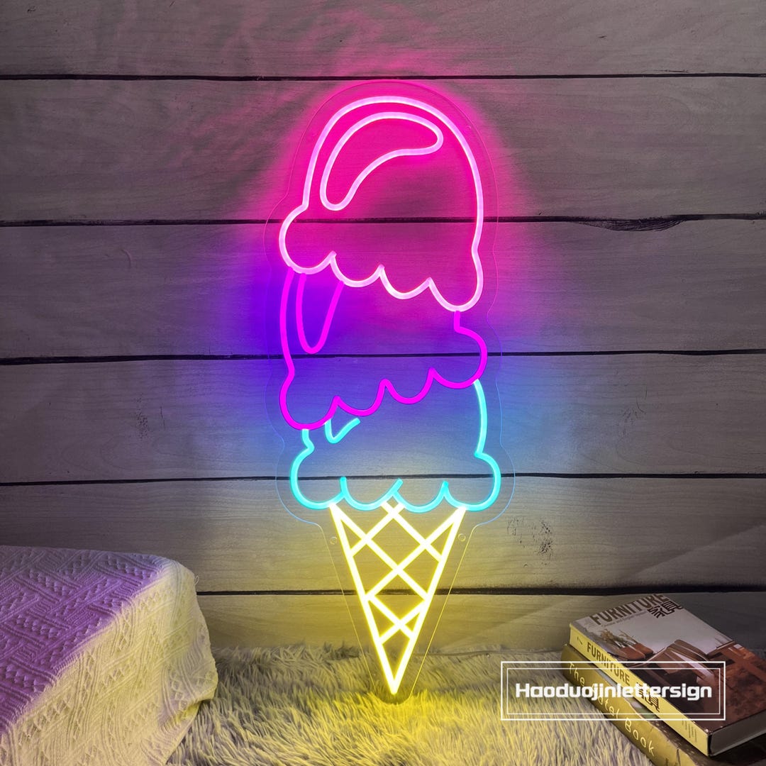 Ice Cream Cone LED Neon Sign, Custom Ice Cream Bar Decor Neon Light ...